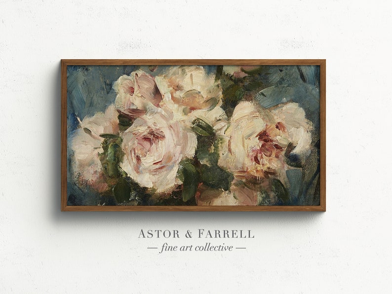 Samsung Frame TV Art | Vintage Art | Pink and White Roses | Flower ...