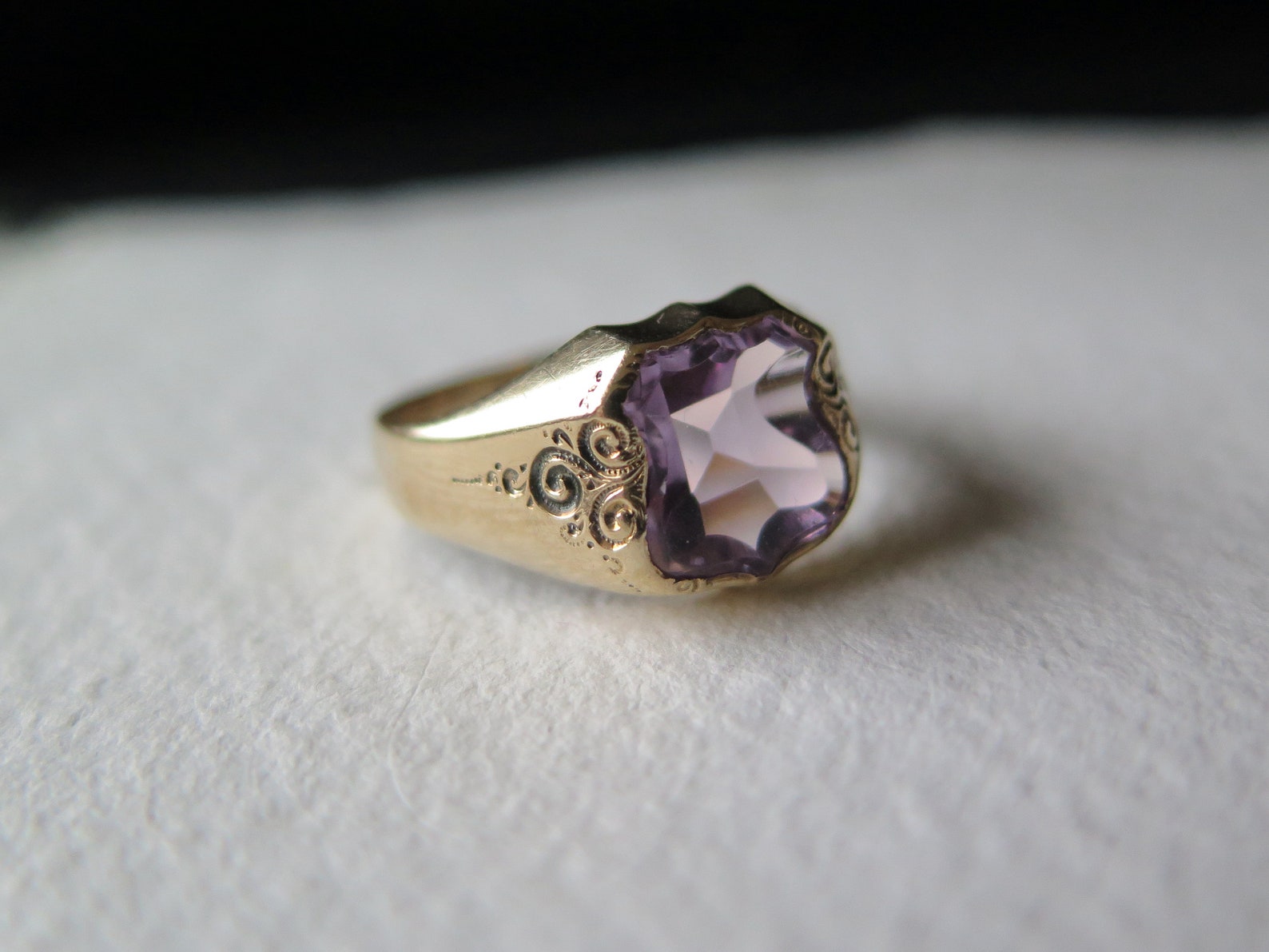 Antique Art Nouveau Amethyst Signet Ring 8k Gold Unisex Ring - Etsy