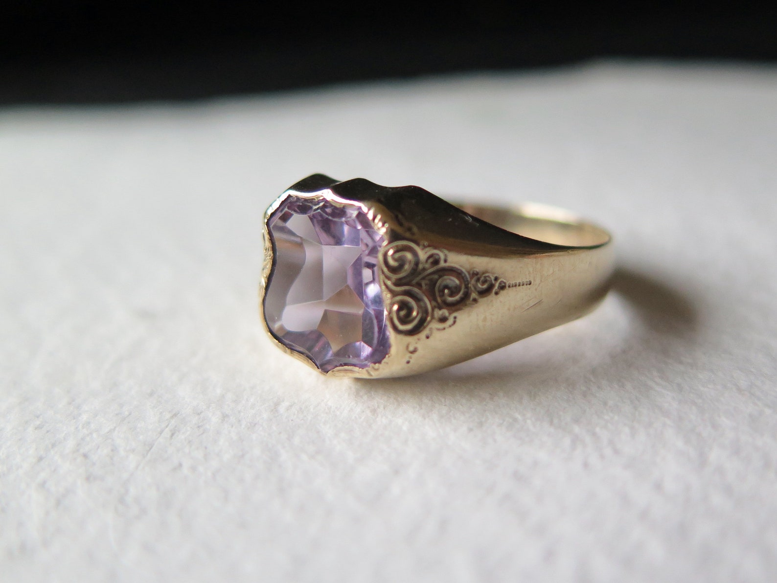 Antique Art Nouveau Amethyst Signet Ring 8k Gold Unisex Ring - Etsy