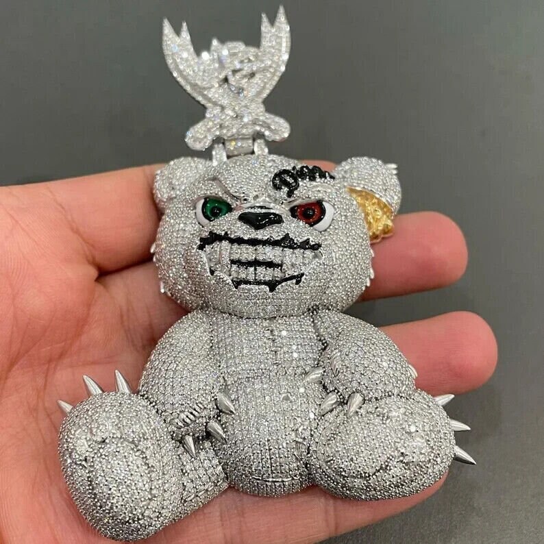 Custom Animal Cartoon Angry Bear 925 Silver Moissanite Diamond Hip Hop ...