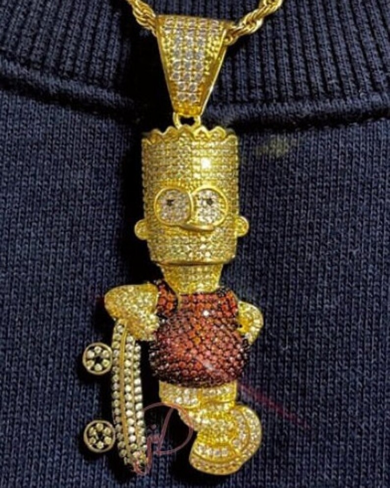 Cartoon Bart Simpson 925 Silver Moissanite Diamond Iced Out Pendant Hip ...