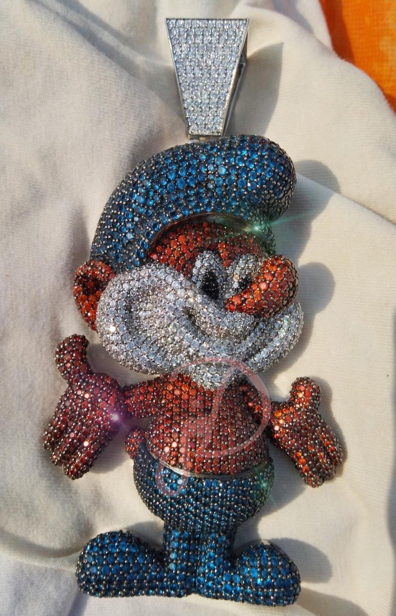 Custom Cartoon Character Smurf 925 Silver 37ct Moissanite Icedout ...
