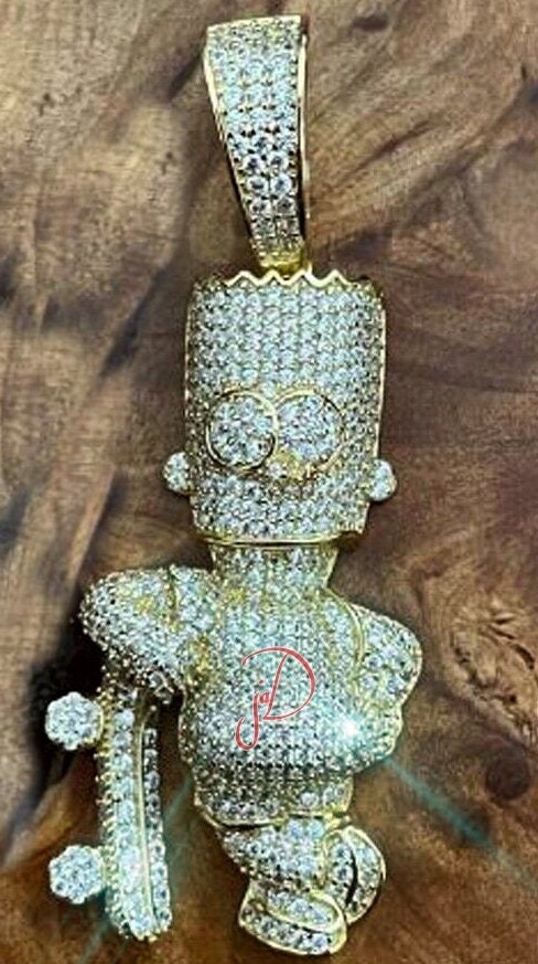 Cartoon Bart Simpson 925 Silver Moissanite Diamond Iced Out Pendant Hip ...