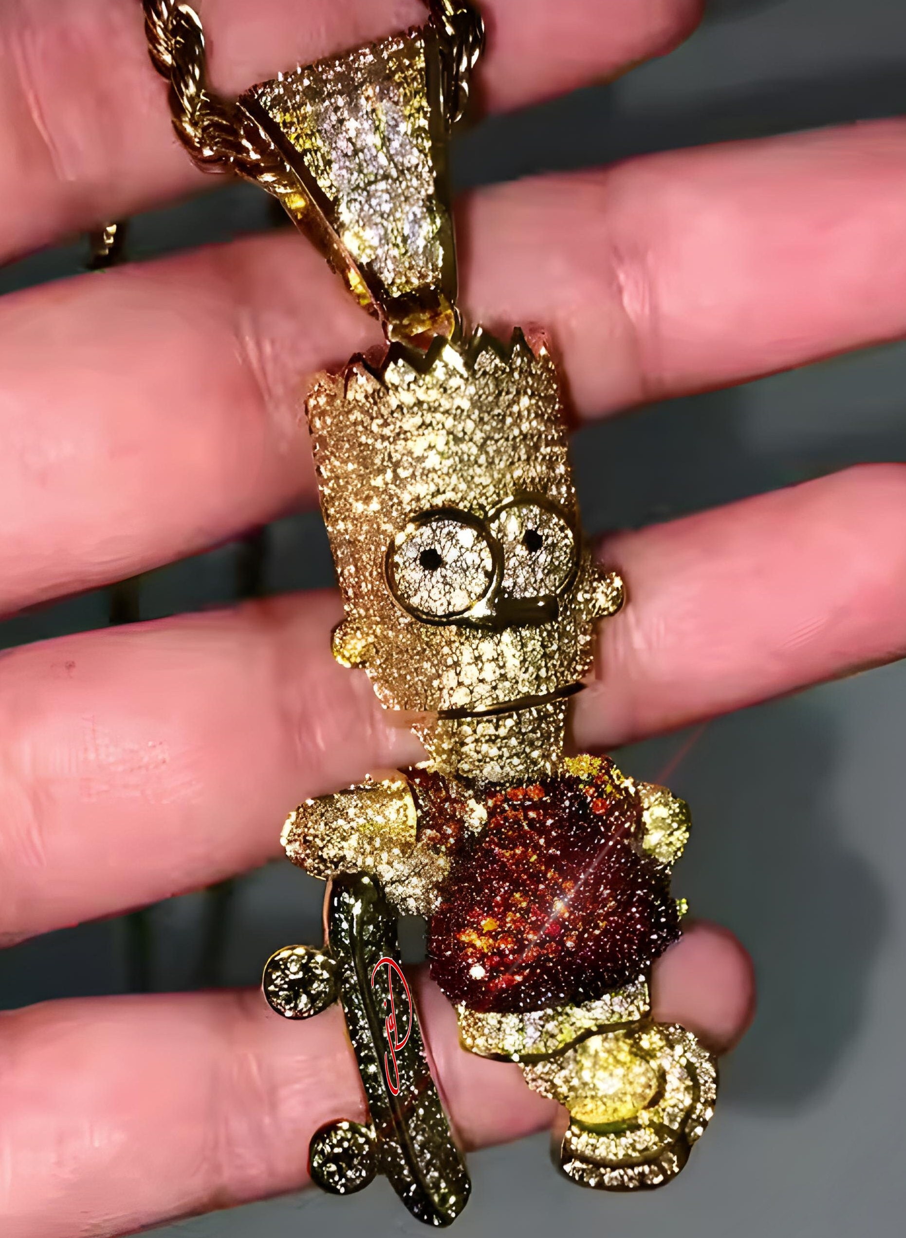 Cartoon Bart Simpson 925 Silver Moissanite Diamond Iced Out Pendant Hip ...