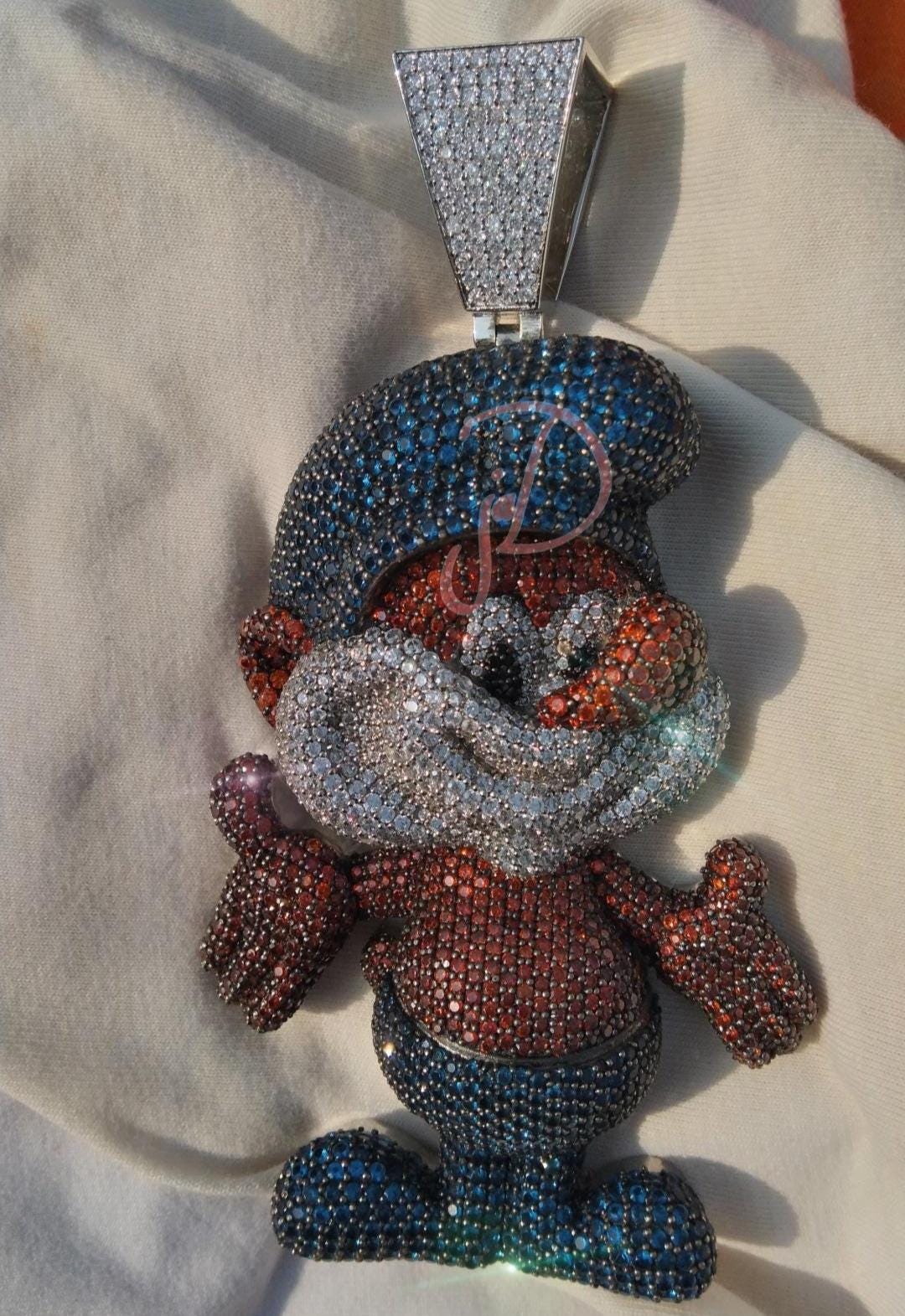 Custom Cartoon Character Smurf 925 Silver 37ct Moissanite Icedout ...