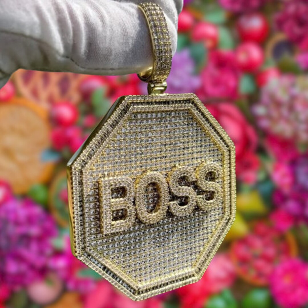 Custom Initial Name Letter Boss 925 Silver White 20ct Moissan Hip Hop ...
