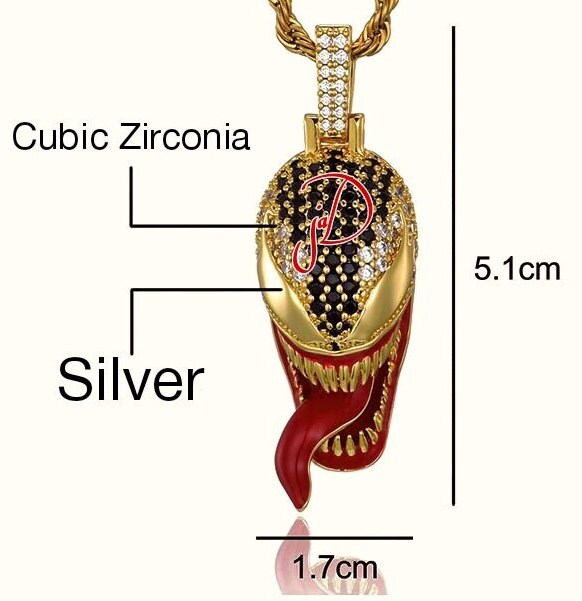 Custom Character Red Enamel Venom Face 925 Silver 6ct Black Moissanite ...