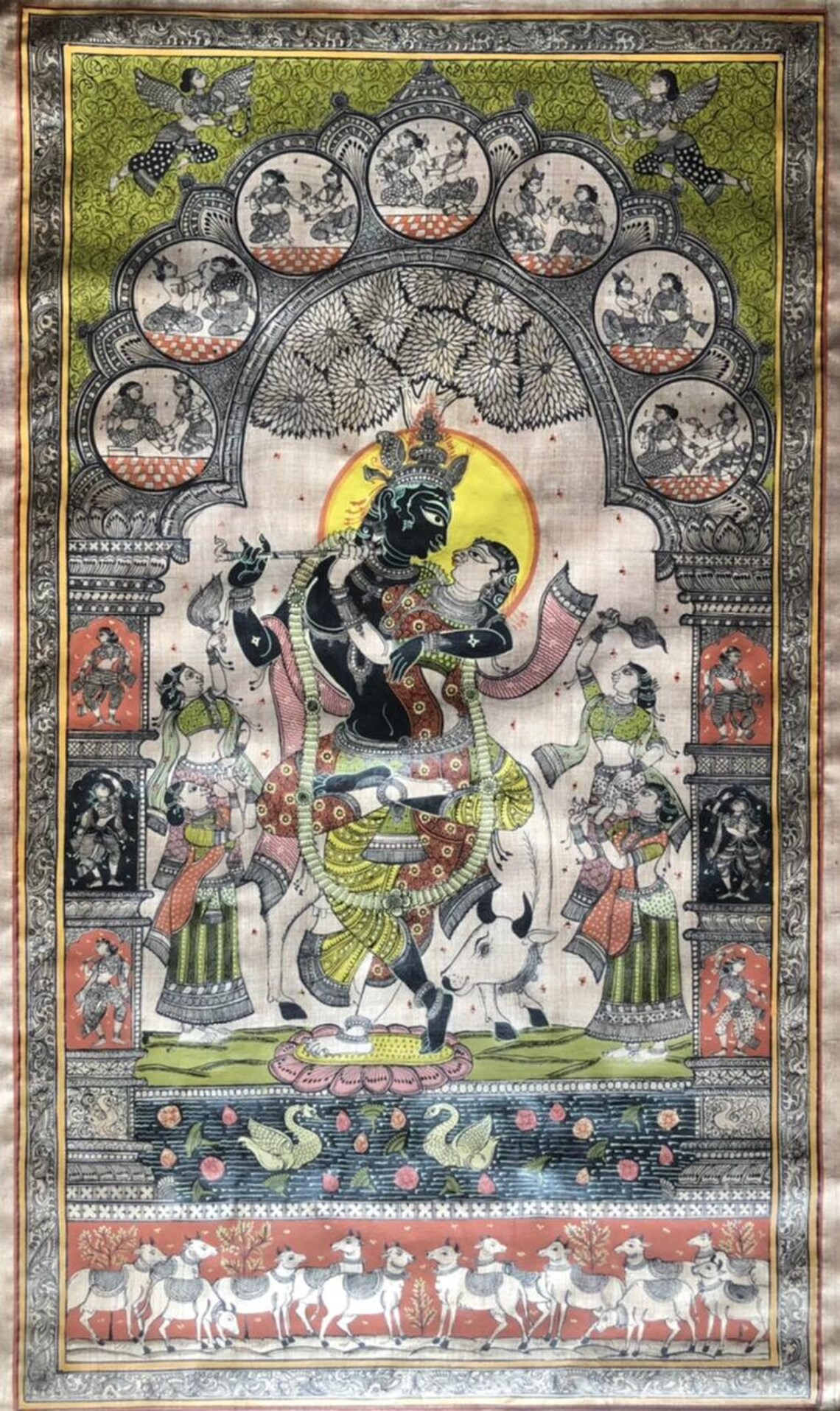 Odisha Pattachitra Painting on Silk of Lord Krishna With Cow - Etsy