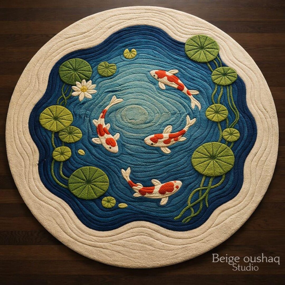 Hand-tufted Wool Koi Fish Rug – Round Pond Design - Etsy