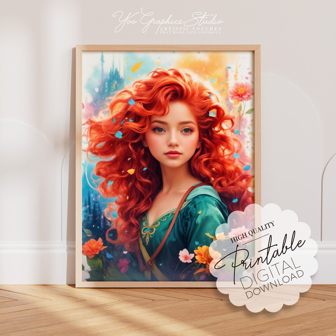 Beautiful Cartoon Princess Merida Wall Art From a Delightful Story ...