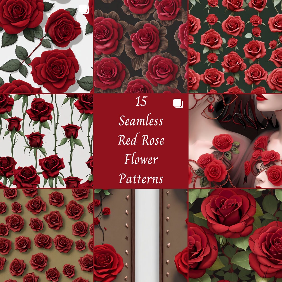 15 Seamless Red Rose Flower Patterns PNG Format Instant - Etsy