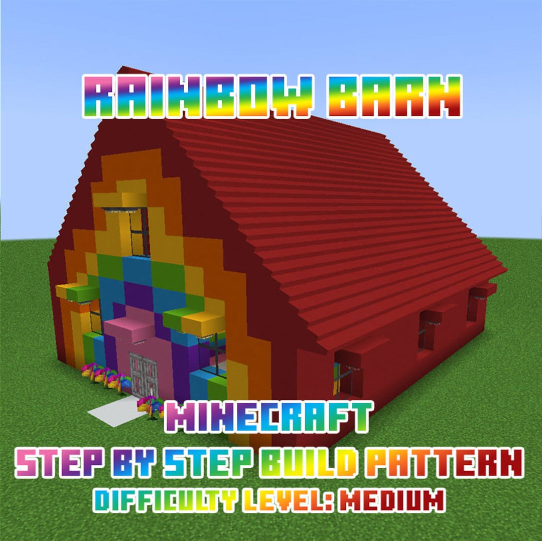 Rainbow Barn Minecraft Step by Step Build Pattern Building - Etsy