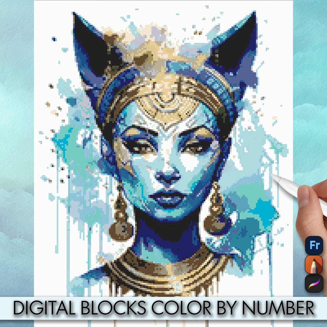 Bastet 1 Blocks Coloring Pages - Watercolor Pixel Art - Procreate Color ...