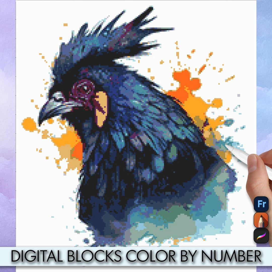 Ayan Cemani Chicken 1 Blocks Coloring Pages - Watercolor Pixel Art ...
