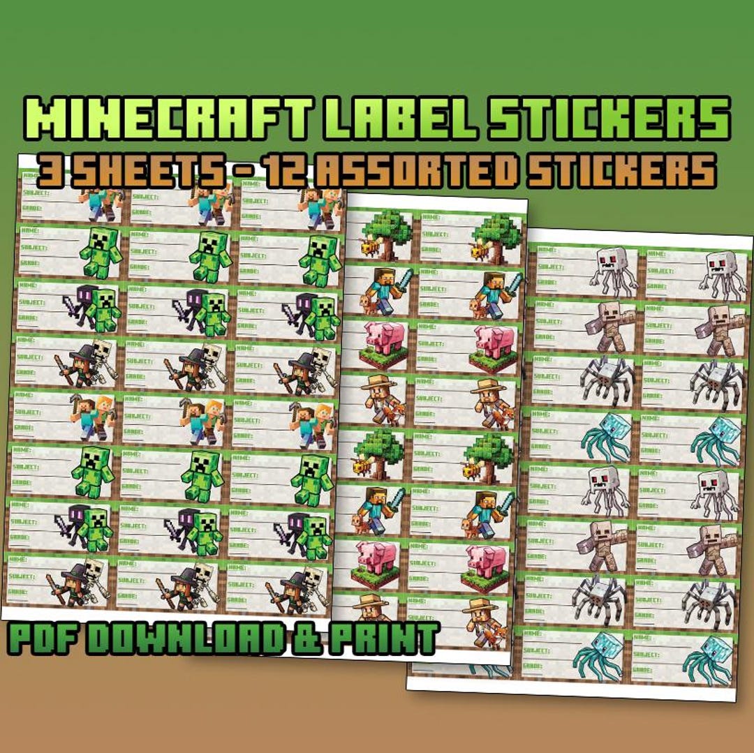Etiquetas Adhesivas de Minecraft Pegatinas Imprimibles Surtidas ...