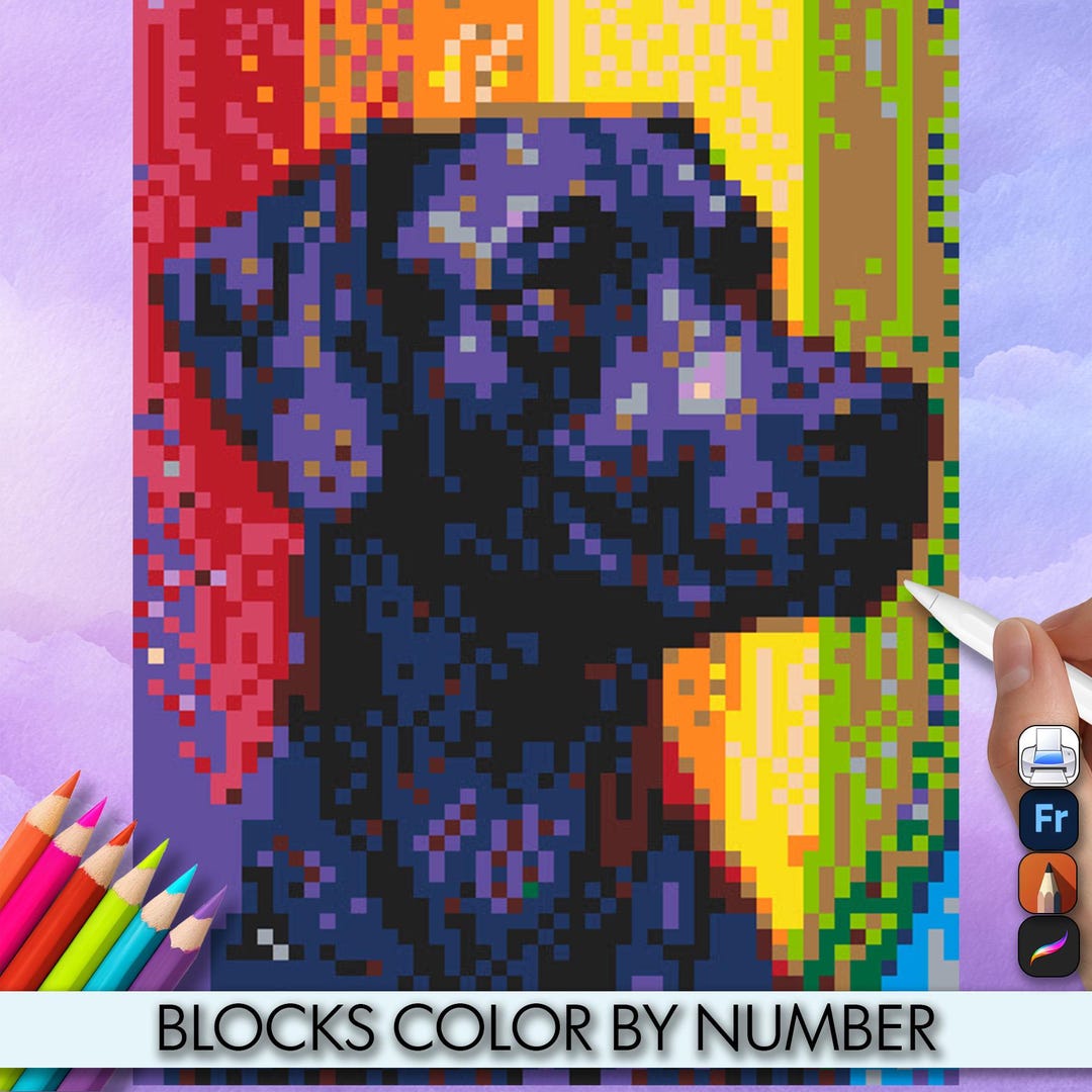 Black Labrador 1 Blocks Coloring Pages - Square Pattern Sheets ...