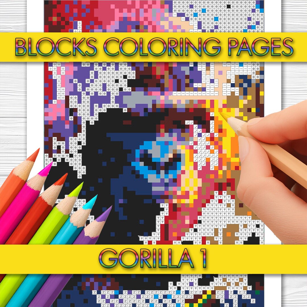 Gorilla 1 Blocks Coloring Pages - Square Pattern Sheets - Printable ...