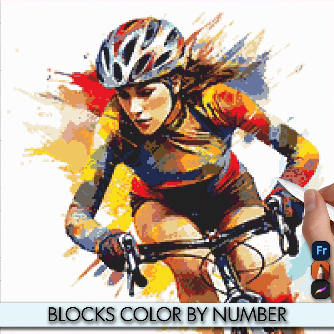 Cyclist 1 Blocks Coloring Pages - Watercolor Pixel Art - Procreate ...