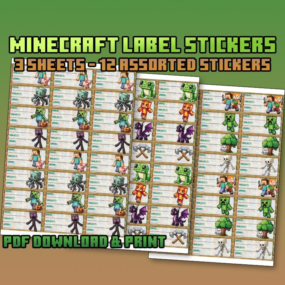 Minecraft Label Stickers Version 2 Assorted Printable Stickers Creature ...