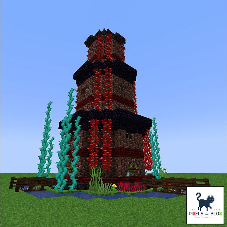 The Red Tower Minecraft Step by Step Build Pattern Building Blocks ...