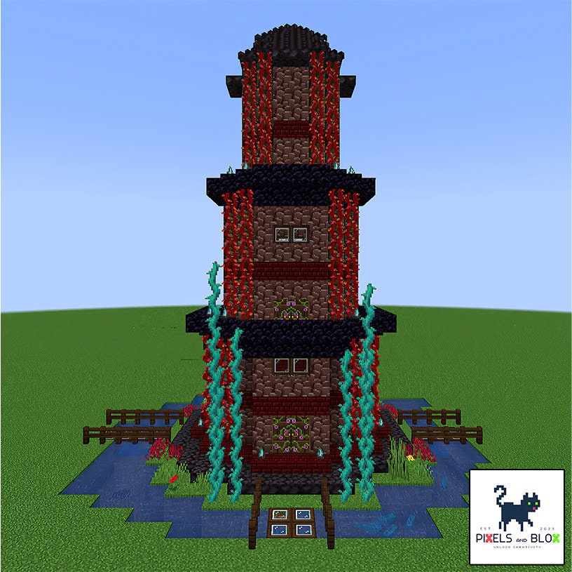 The Red Tower Minecraft Step by Step Build Pattern Building Blocks ...