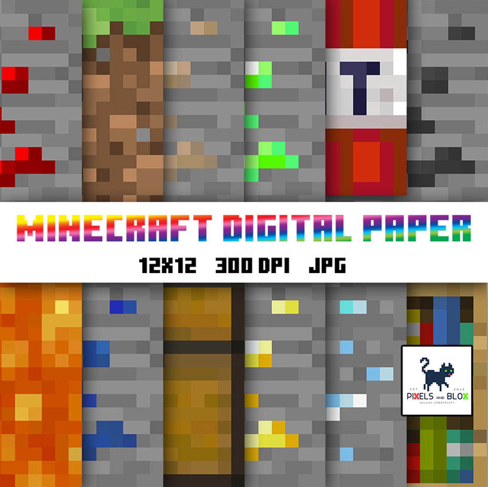 Large Blocks Minecraft Digital Paper Printable Paper Ore Blocks Chest ...