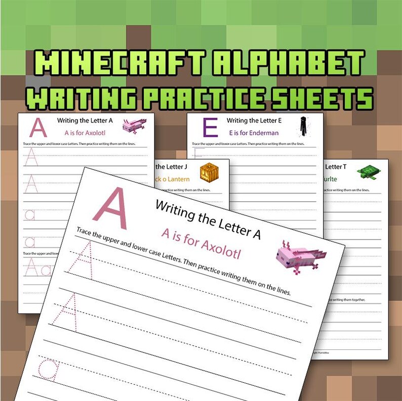 Minecraft Alphabet Uppercase Lowercase Tracing Worksheets 26 Printable ...