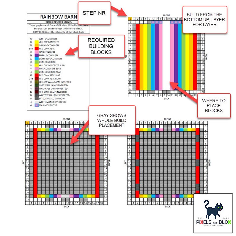 The Red Tower Minecraft Step by Step Build Pattern Building Blocks Pattern Minecraft Builds Easy ...