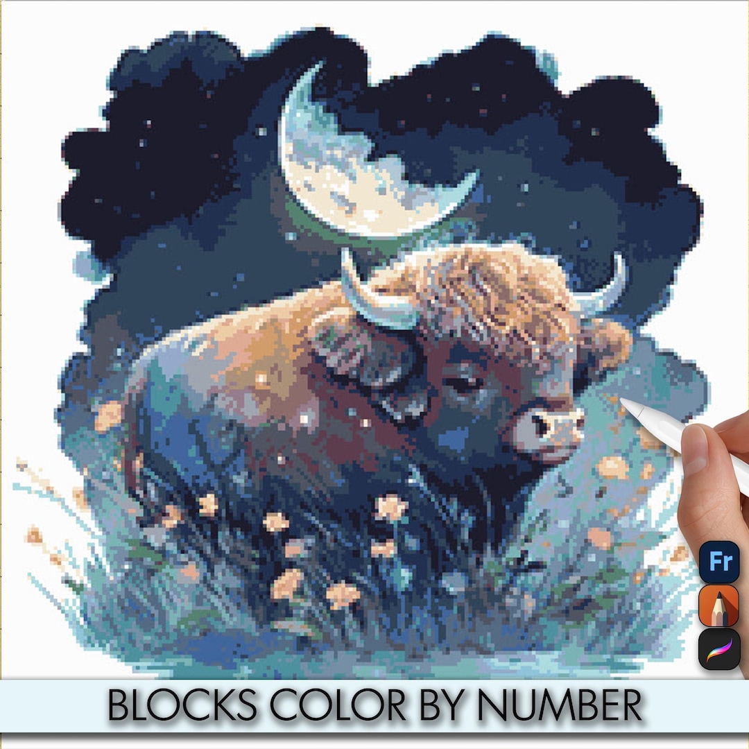 Buffalo 1 Blocks Coloring Pages - Watercolor Pixel Art - Procreate ...