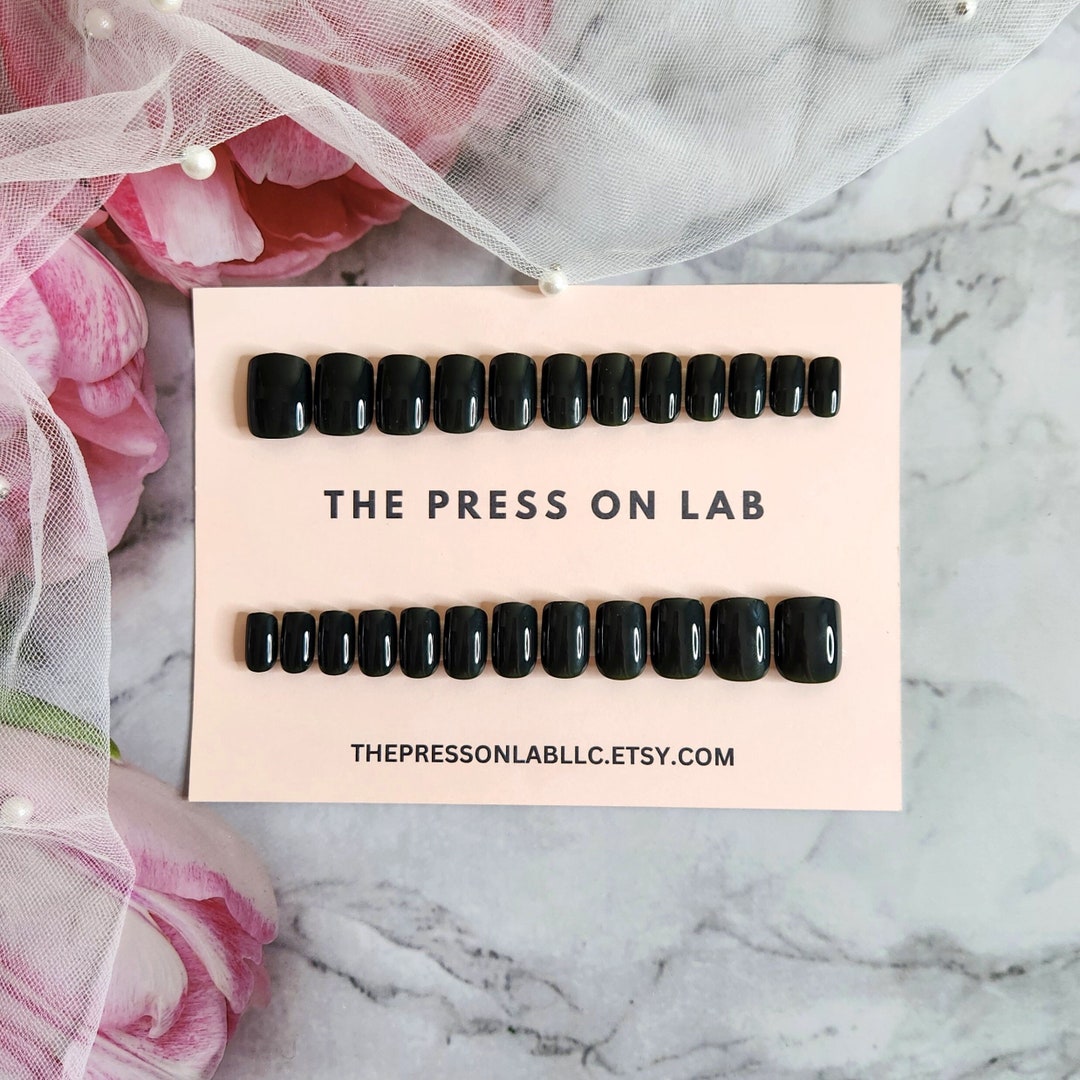 24 Pcs Square Black Press on Nails, Simple Black Square Press on Nails ...
