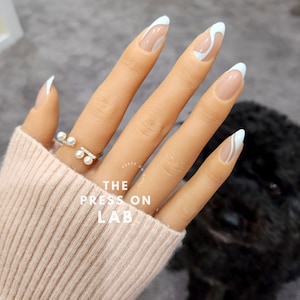24 Pcs White Waves Almond Press on Nail| Press on Nails| Nail Press On ...