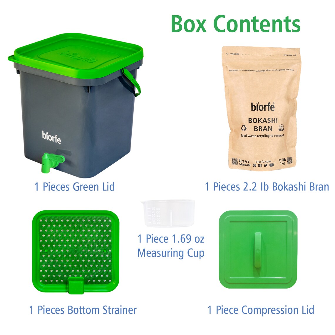 Biorfe Bokashi Compost Starter Kit: 5 Gal Indoor Composting Bin With ...