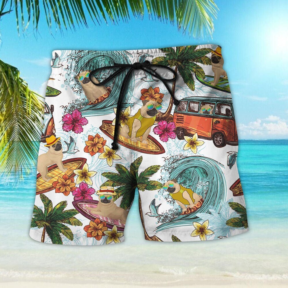 Pug In Hawaiian Shirt - Beach Hawaii Pugs Flower Button Down Shirt sold ...