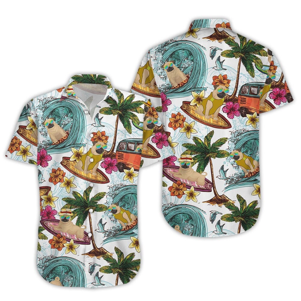 Pug In Hawaiian Shirt - Beach Hawaii Pugs Flower Button Down Shirt sold ...