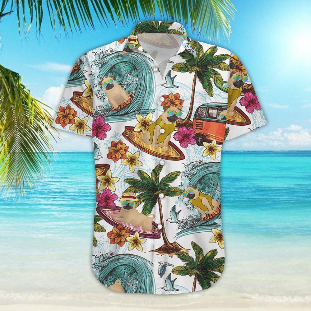 Pug In Hawaiian Shirt - Beach Hawaii Pugs Flower Button Down Shirt sold ...