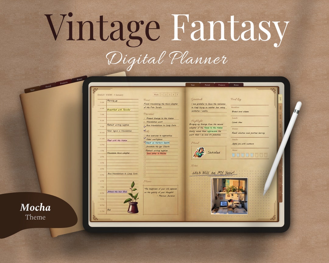 2024 2023 Vintage Digital Planner - Undated Fantasy Planner Journal ...