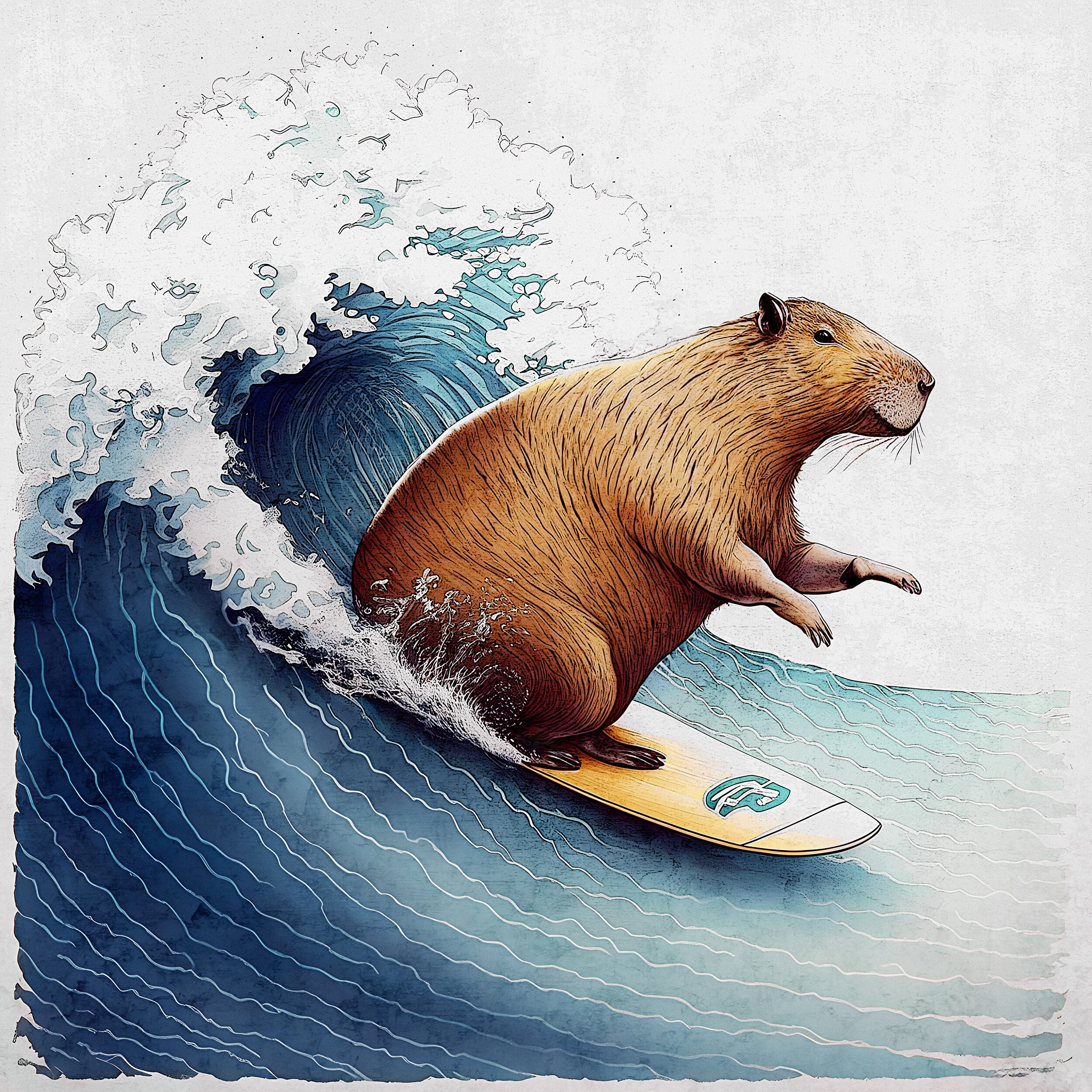 Capybara Surfing Big Wave, Digital Download for DIY Prints, Unique and ...