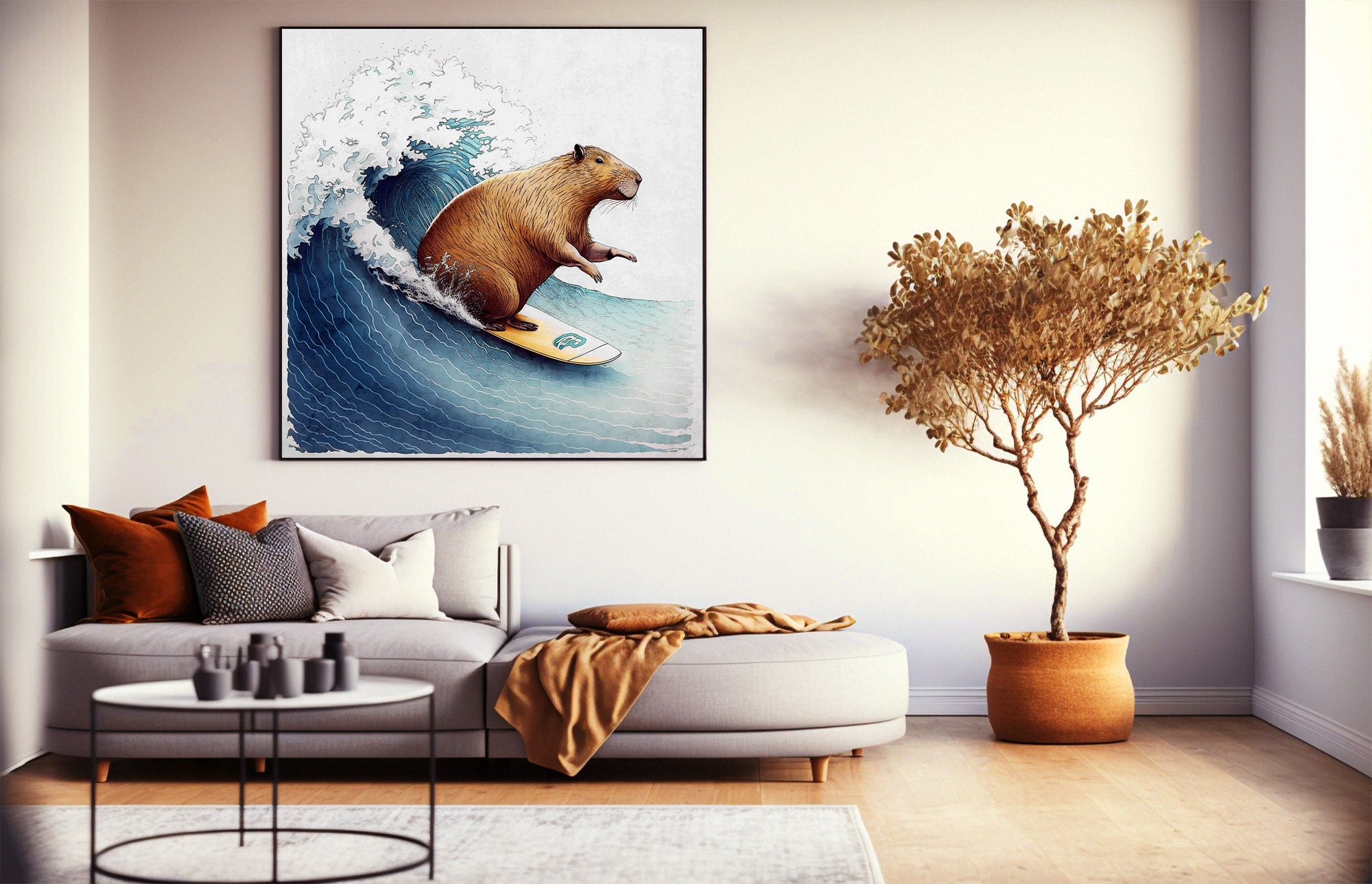 Capybara Surfing Big Wave, Digital Download for DIY Prints, Unique and ...