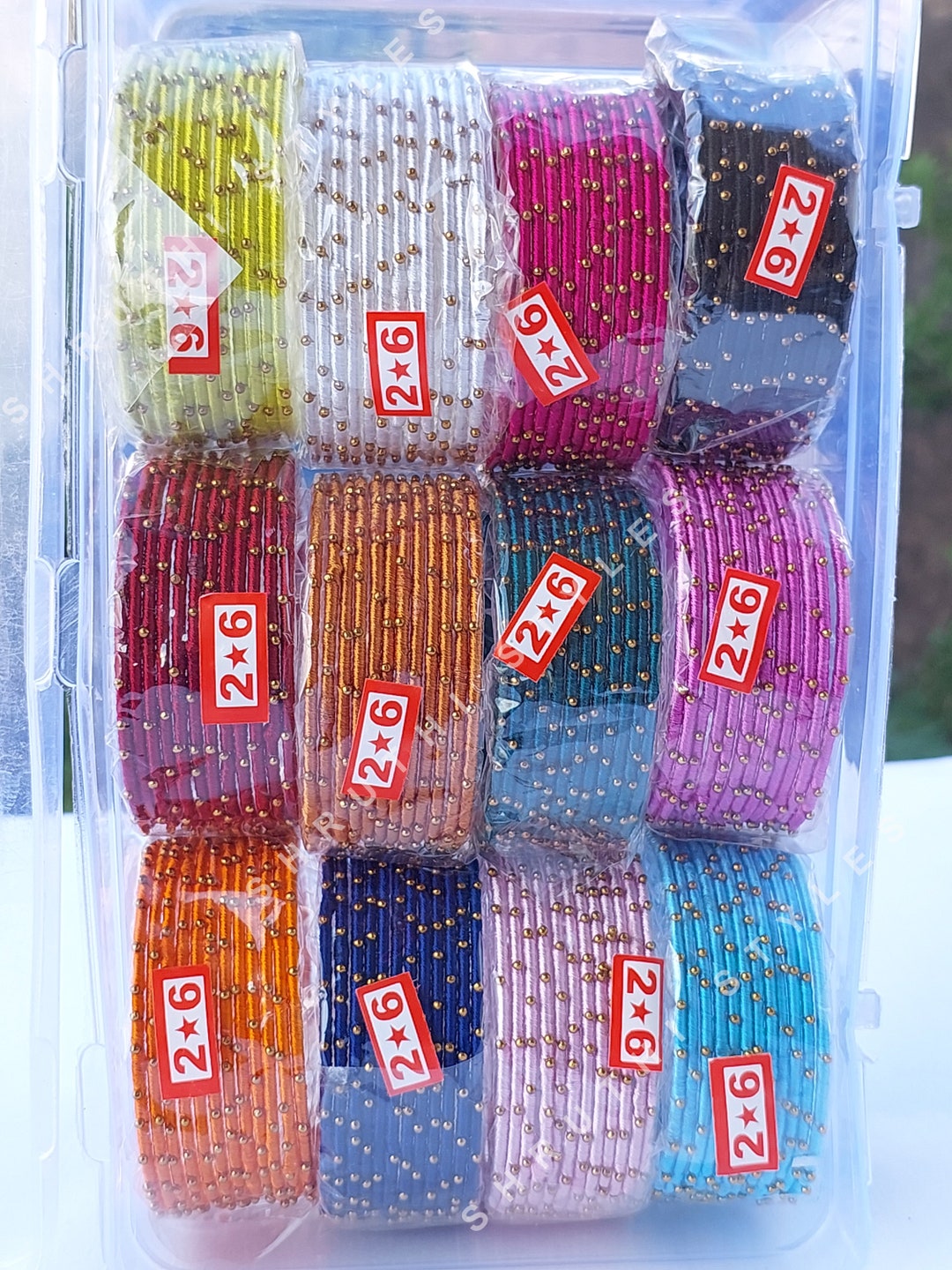 Silk Thread Wrapped Metal Bead Bangles Combo Box 12 Color Variation ...