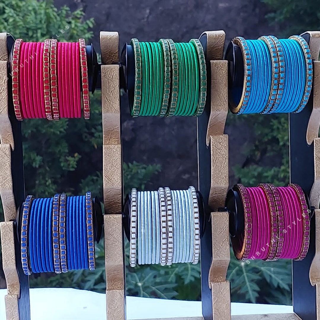 Silk Thread Bangles With Border Bangles Return Gifts for Occasions 1 Set 12 Bangles With 4 ...