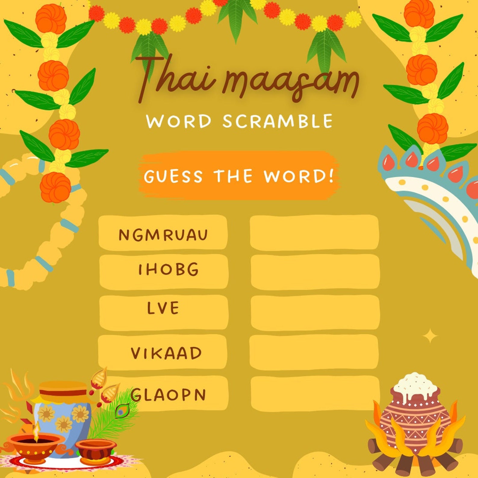 Thai Maasam Word Scramble - Printable - Etsy