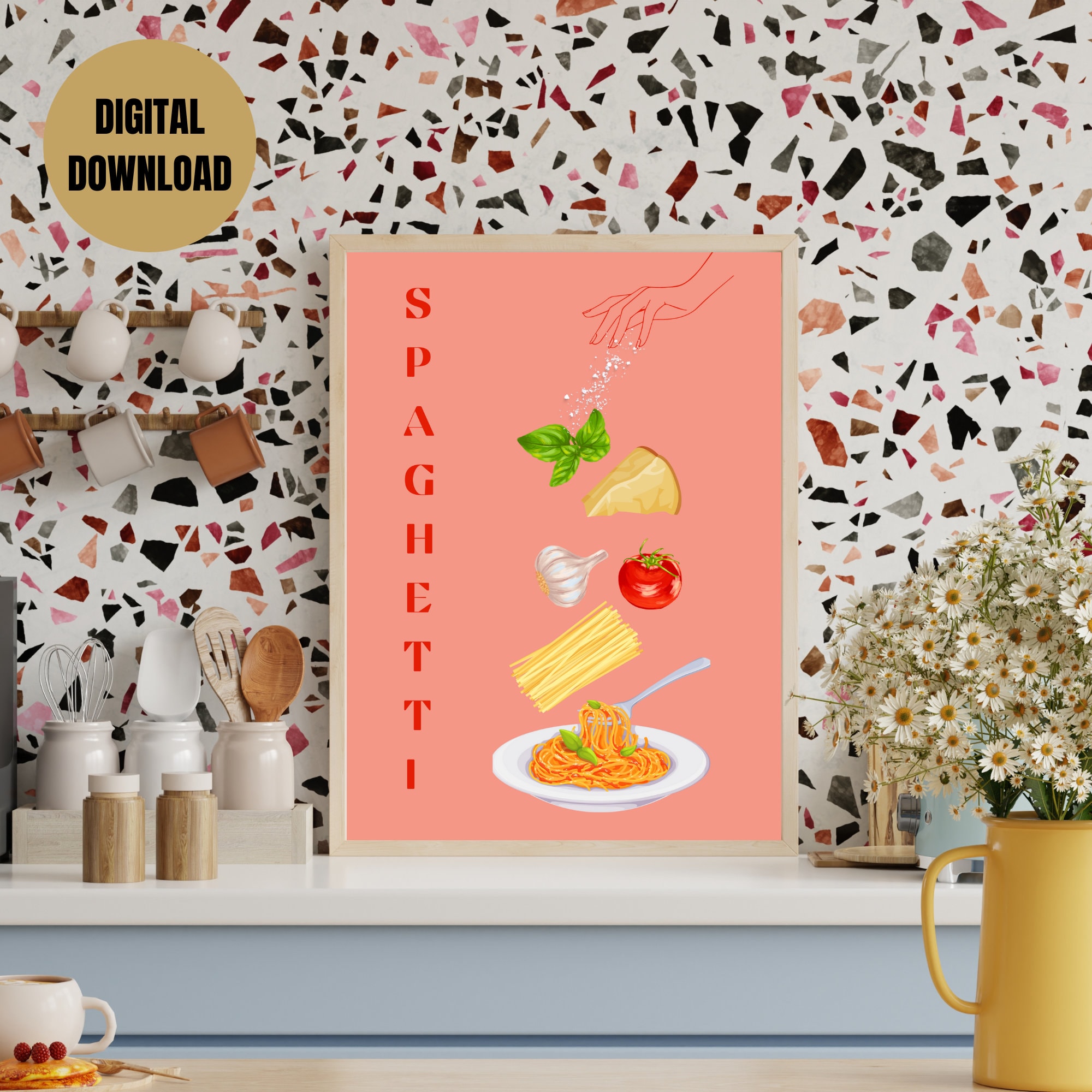 SPAGHETTI POMODORO RECIPE Visual Art Print Kitchen Wall Décor Pasta ...