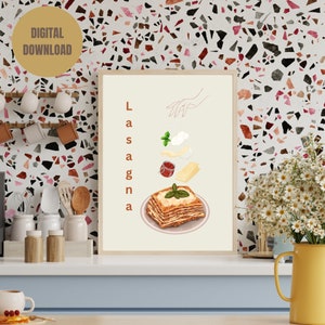 LASAGNA VISUAL RECIPE Lasagna Wall Art Kitchen Décor Print Italian Hand ...