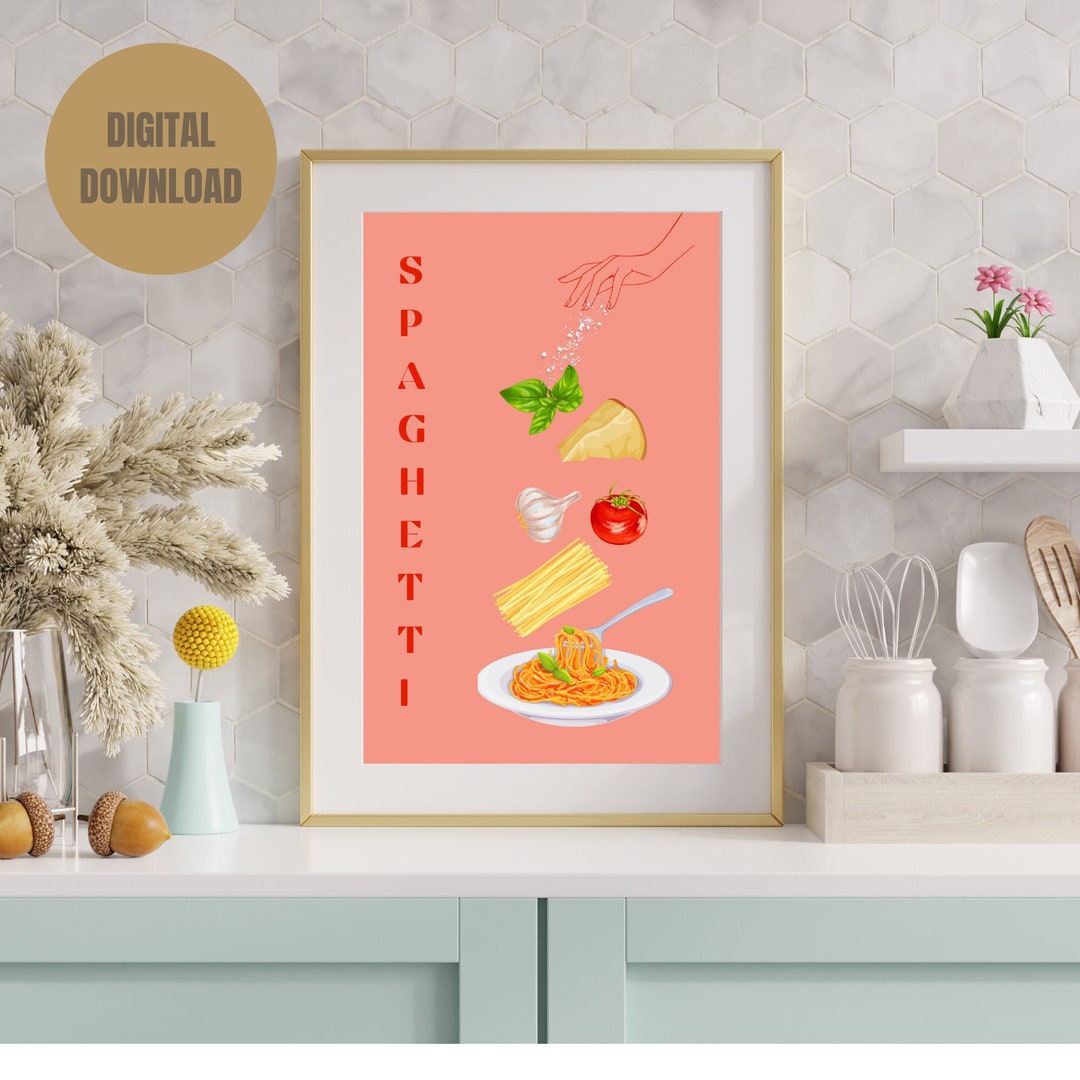 SPAGHETTI POMODORO RECIPE Visual Art Print Kitchen Wall Décor Pasta ...