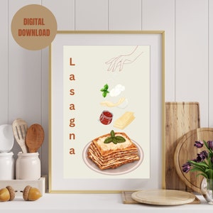 LASAGNA VISUAL RECIPE Lasagna Wall Art Kitchen Décor Print Italian Hand ...