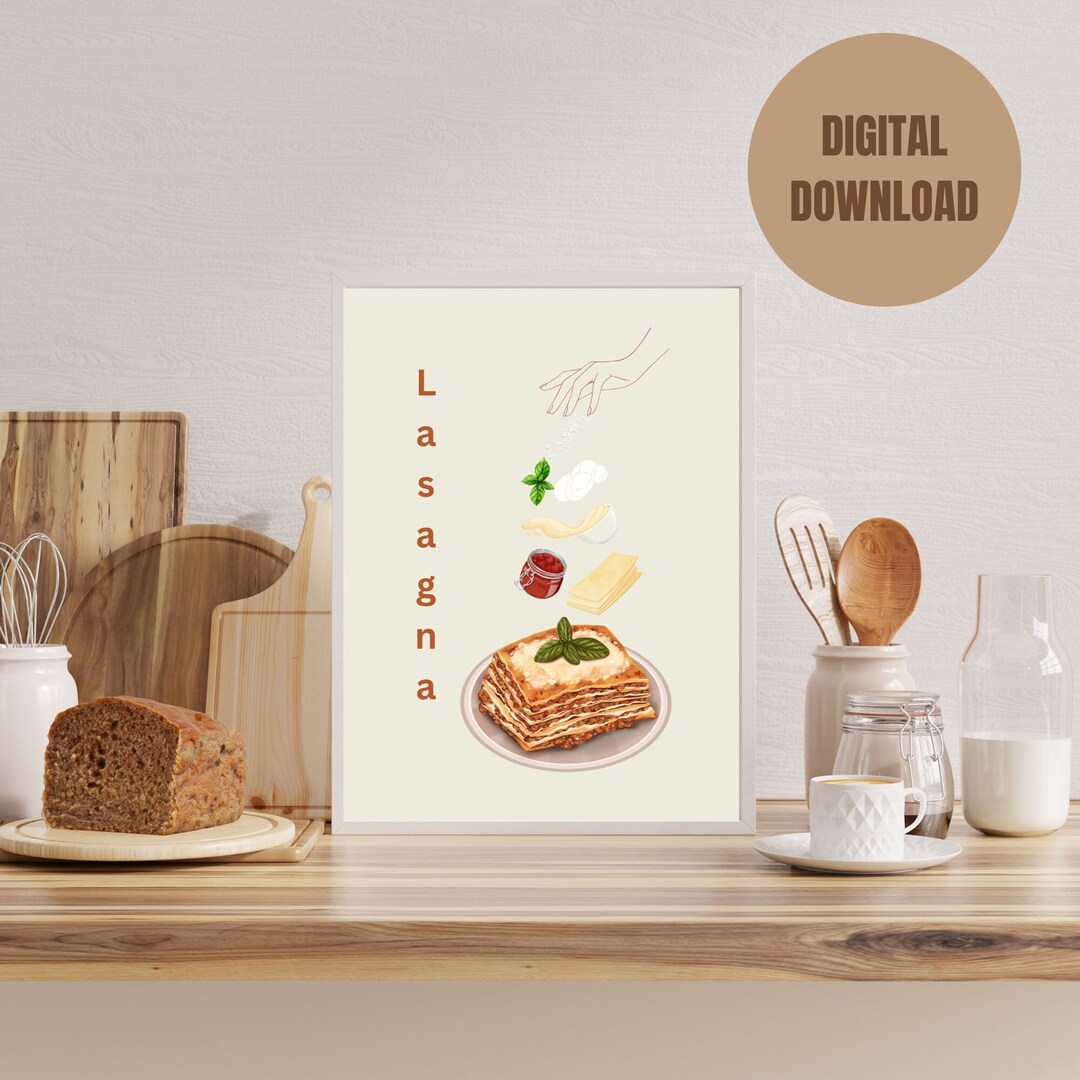 LASAGNA VISUAL RECIPE Lasagna Wall Art Kitchen Décor Print Italian Hand ...