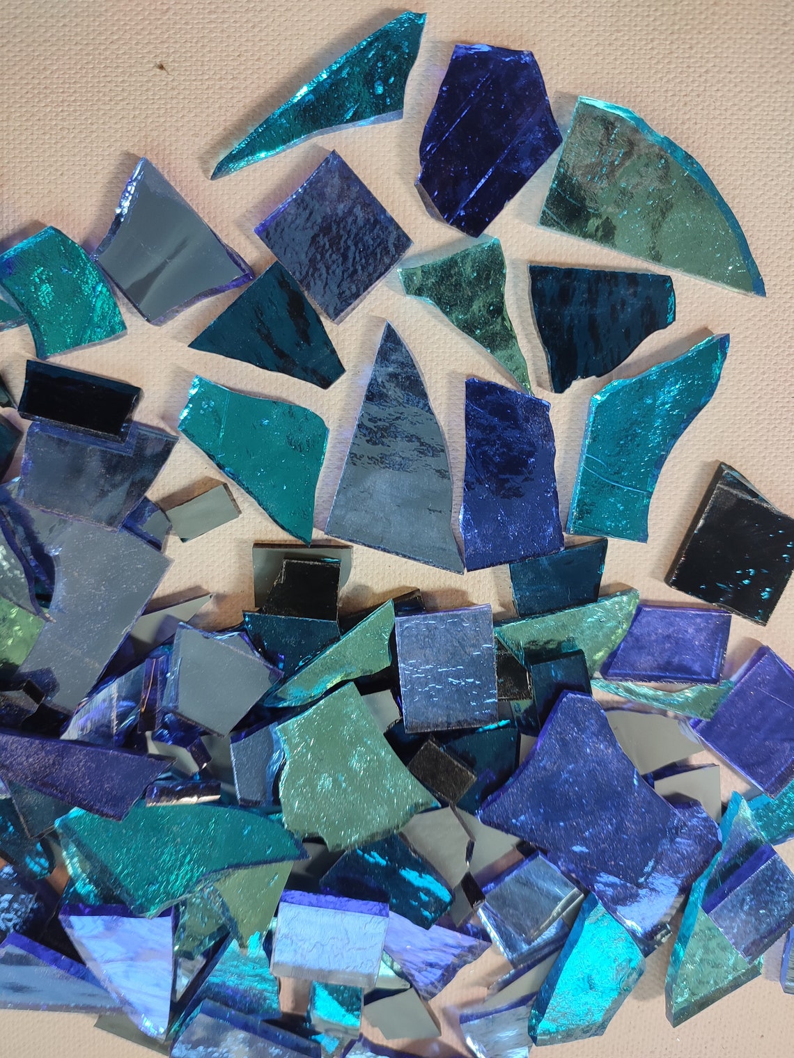 BLUE and LIGHT BLUE Mix. Mirrored Artistic Glass Tiles With an ...