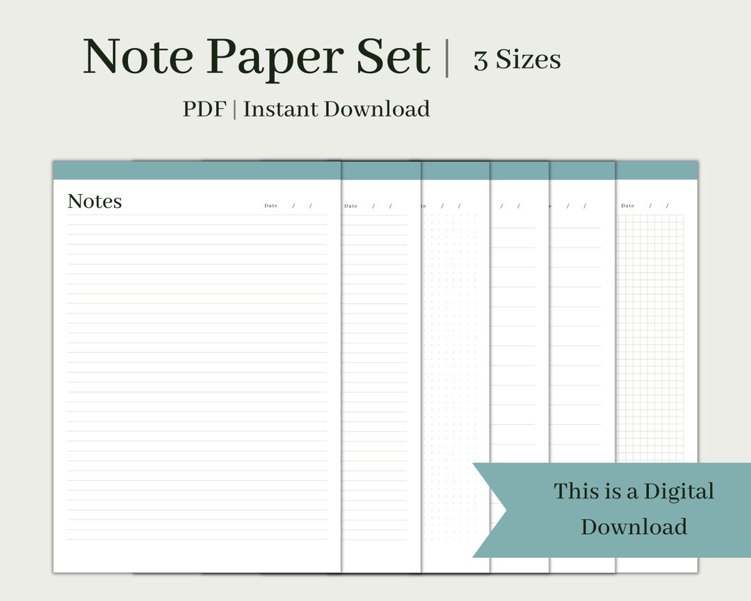 Basic Notes Paper Set Note Sheets Printable Planner - Etsy