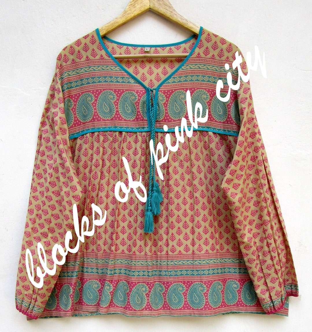 Indian Cotton Pink Floral Pattern Printed Women's Tops and Blouse - V ...
