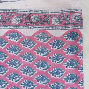 Pink and Blue Indian Block Print Fabric - 100% Cotton Cambric - Hand ...